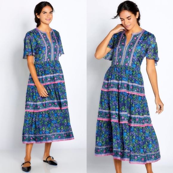 bella tu | Dresses | Bella Tu Blue Embellished Bohemian Elsbeth Midi ...